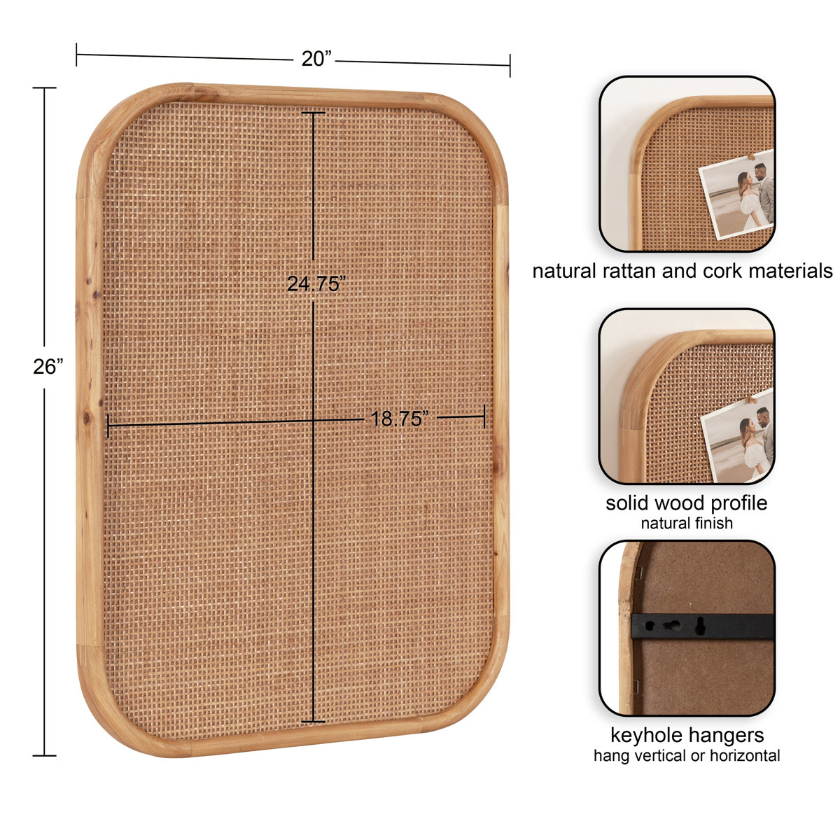 Gracie Oaks Rounded Rectangle Rattan Pinboard | Wayfair